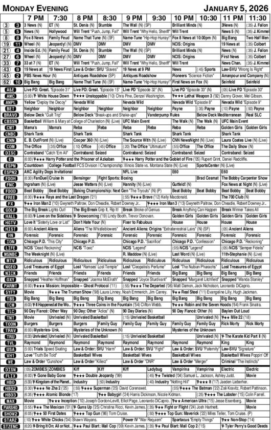 MONDAY EVENING TV LISTINGS | News, Sports, Jobs - Tribune Chronicle